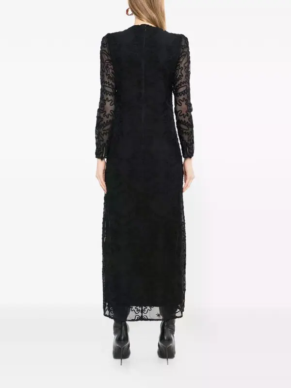 Farm Rio Embroidered Maxi Dress With Crew Neck And Long Sleeves