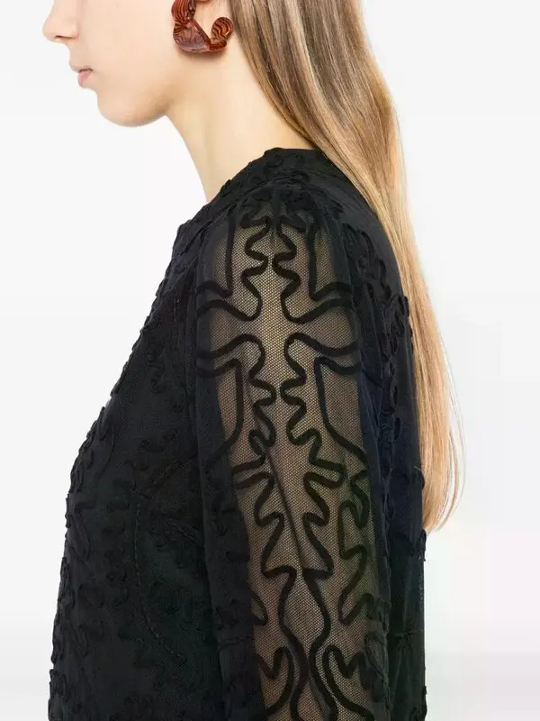 Farm Rio Embroidered Maxi Dress With Crew Neck And Long Sleeves