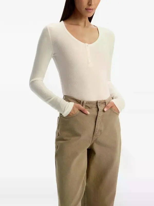 12 STOREEZ Buttoned Henley Top - Neutrals
