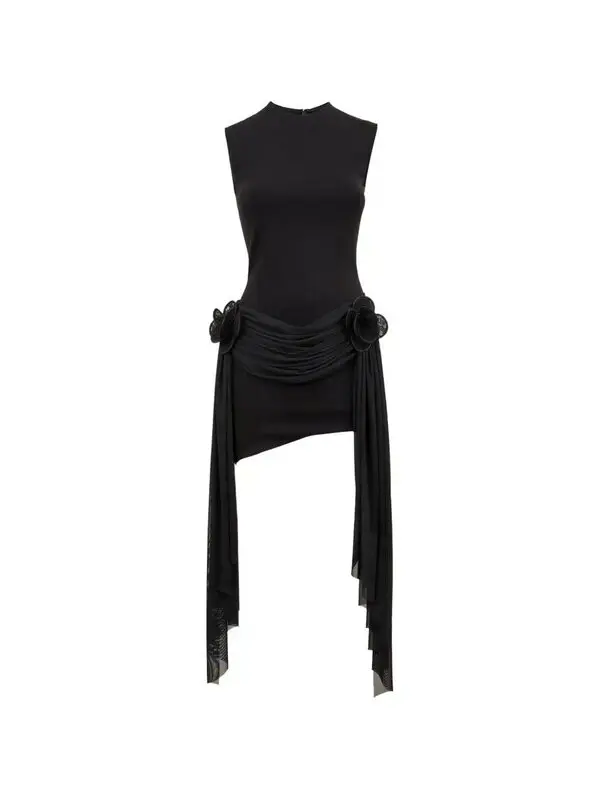 David Koma Drape Floral Embellishment Mini Dress - Black