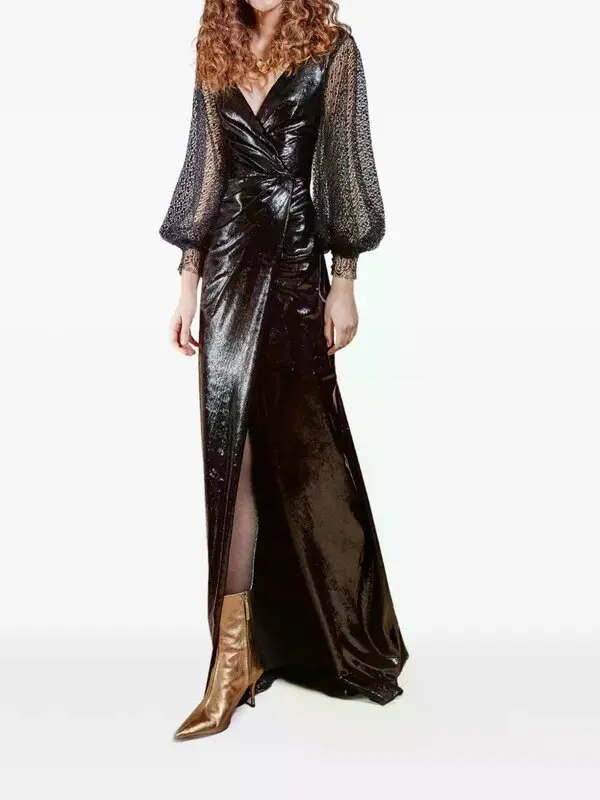 GEMY MAALOUF Laced V-neck Maxi Dress - Black
