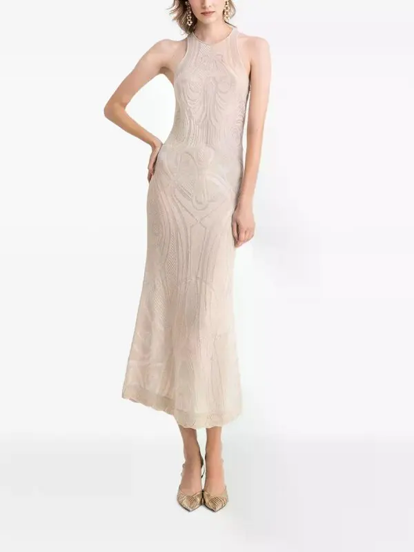 GEMY MAALOUF Beige Patterned Lace Midi Dress - Neutrals