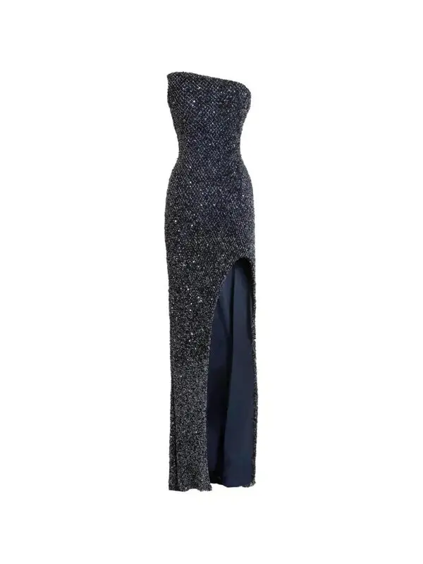 GEMY MAALOUF Strapless Beaded Asymmetric Dress - Blue