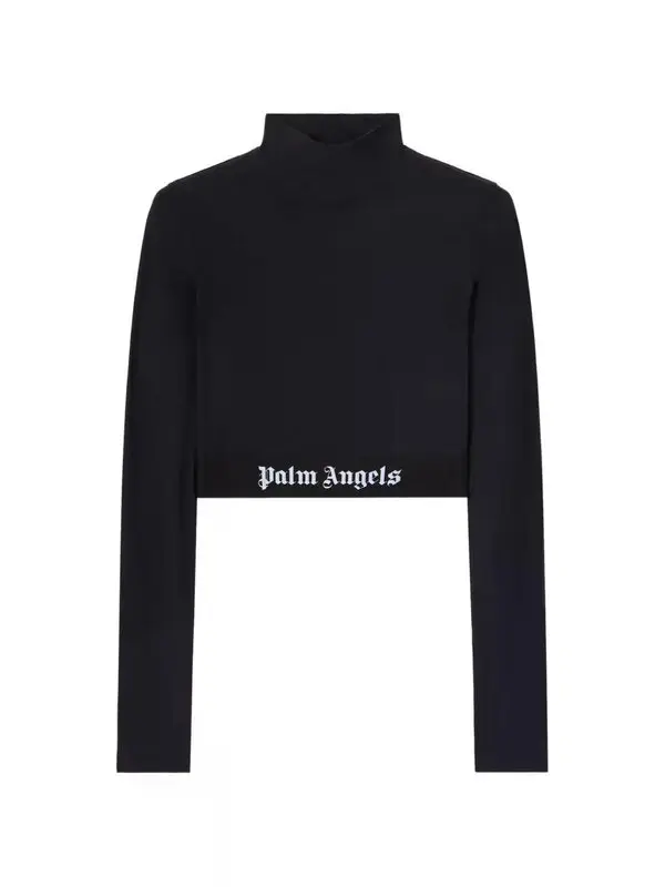 Palm Angels Logo Waistband Mockneck Long Sleeve Top - Black