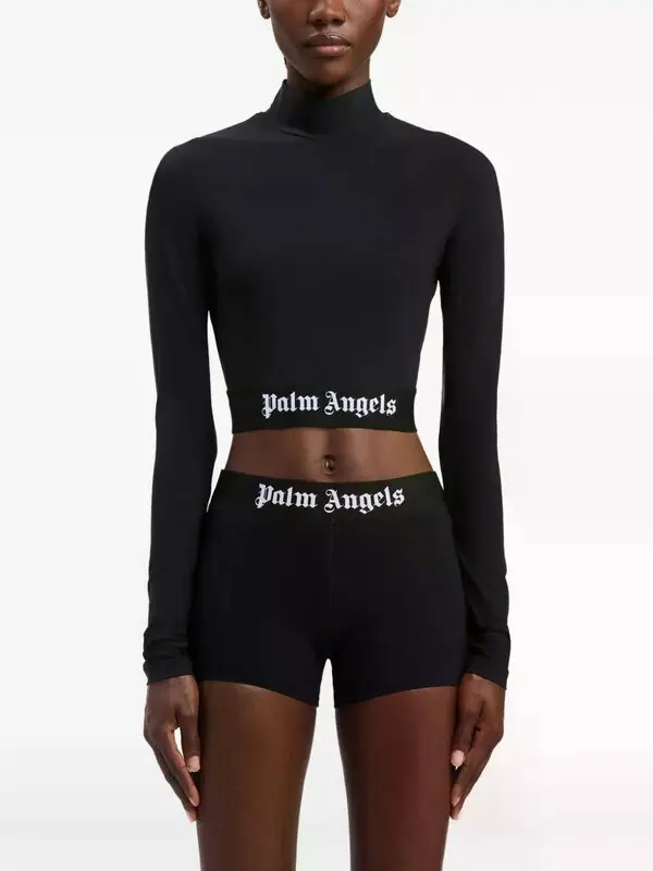 Palm Angels Logo Waistband Mockneck Long Sleeve Top