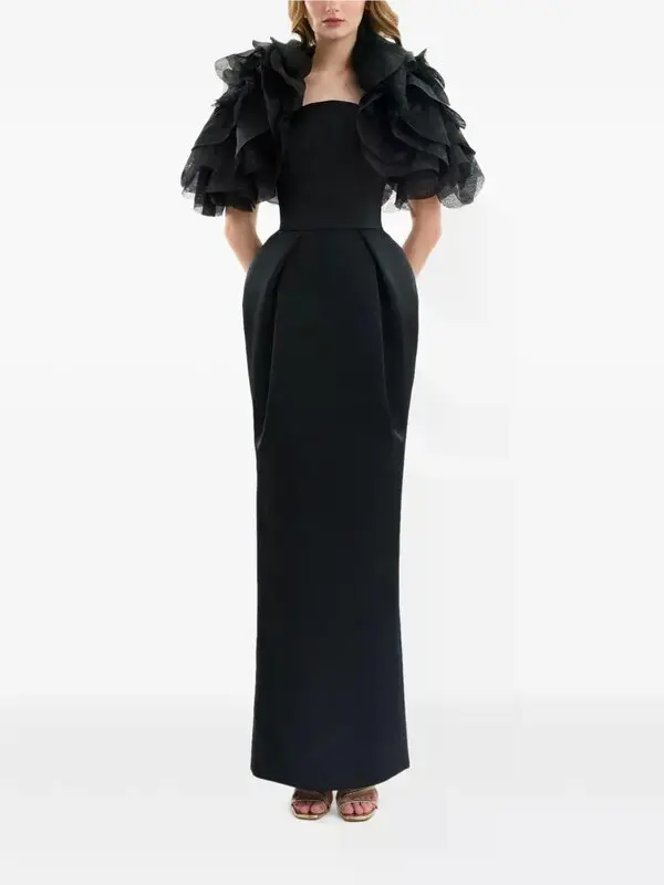 GEMY MAALOUF Strapless Ruffled Maxi Dress - Black