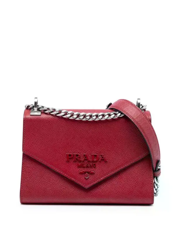 Prada Saffiano Cuir Monochrome Envelope Crossbody Bag - Red