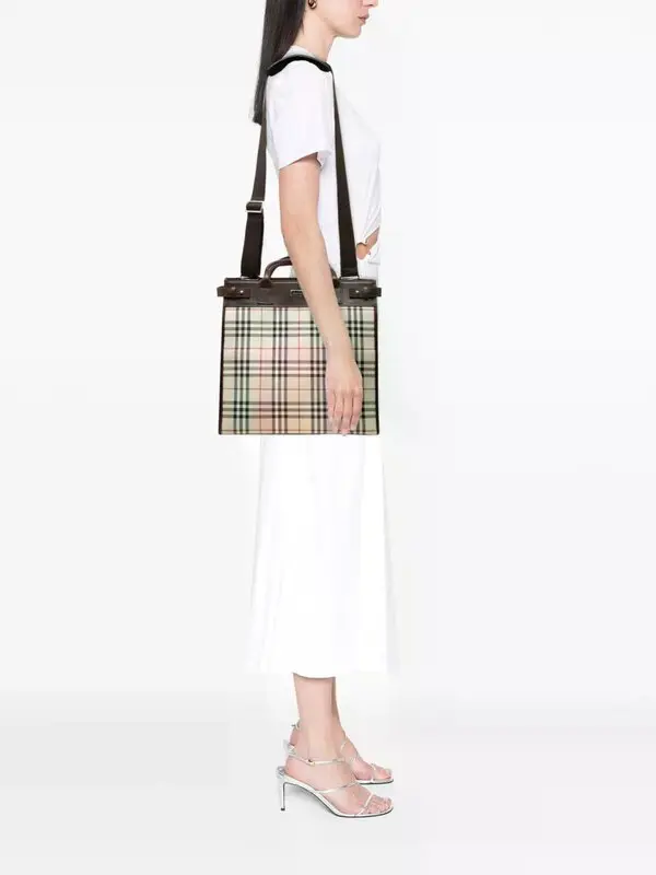 Burberry House Check Canvas Convertible Tote Satchel
