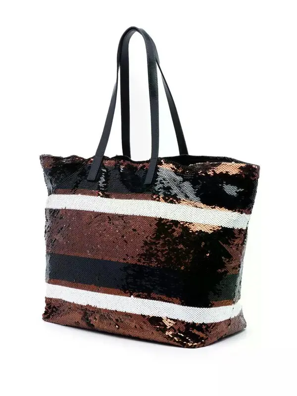 Prada Sequined Satin Stripes Tote Bag - Brown