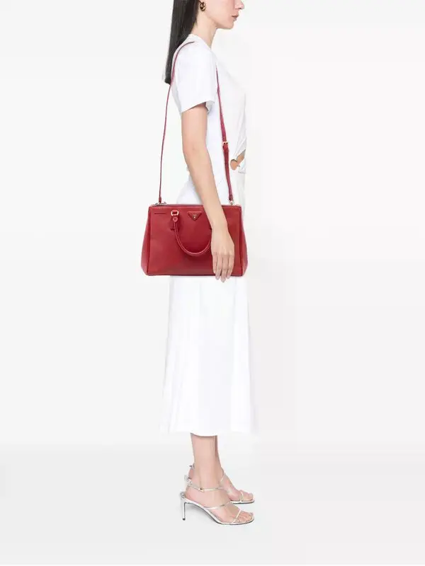 Prada Saffiano Lux Galleria Double Zip Satchel - Red