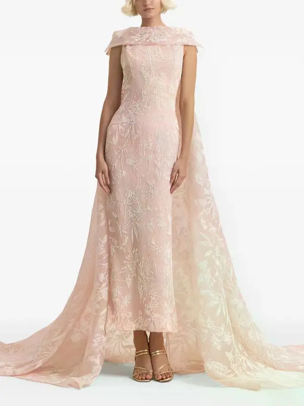 GEMY MAALOUF Off-shoulder Floral Train Maxi Dress