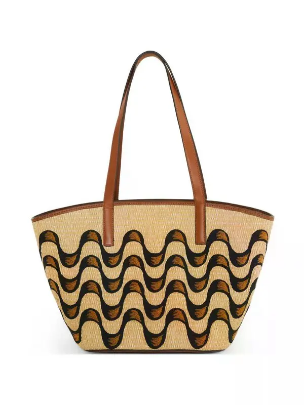 Farm Rio Raffia Tote Bag With Wave Pattern