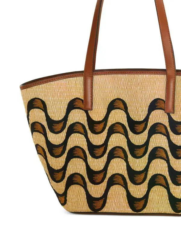 Farm Rio Raffia Tote Bag With Wave Pattern