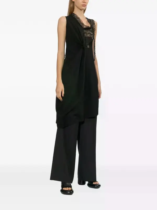 Junya Watanabe Asymmetric Draped Gathered Midi Dress With Lace Details - Black