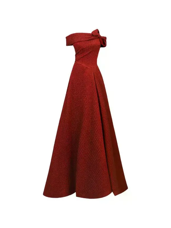 GEMY MAALOUF Jacquard Maxi Dress With Bow Detail - Red