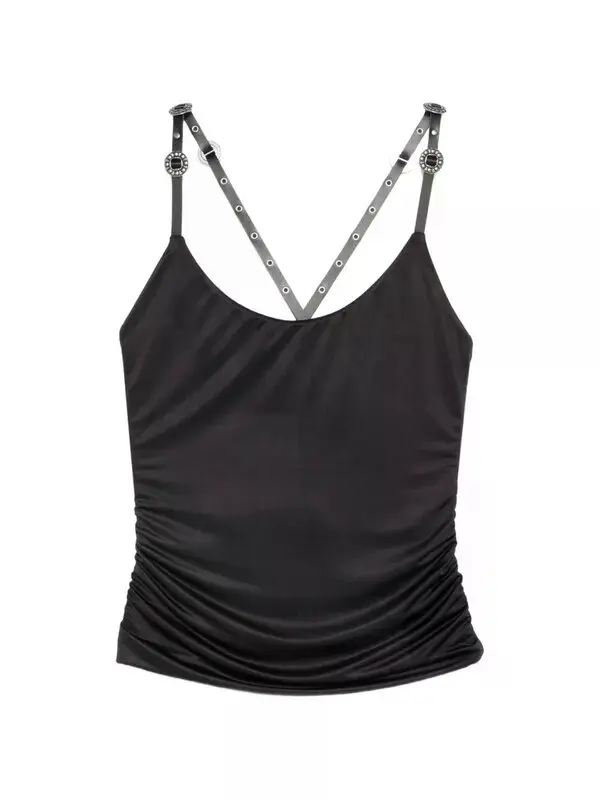 Pinko Ruched Eyelet-embellished Top - Black