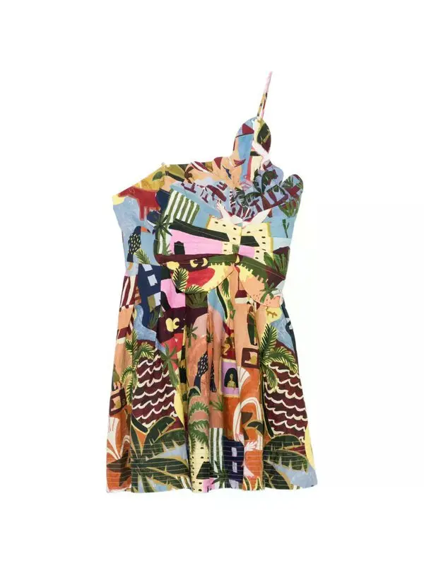 Farm Rio Graphic-print Bow-detail Dress - Blue