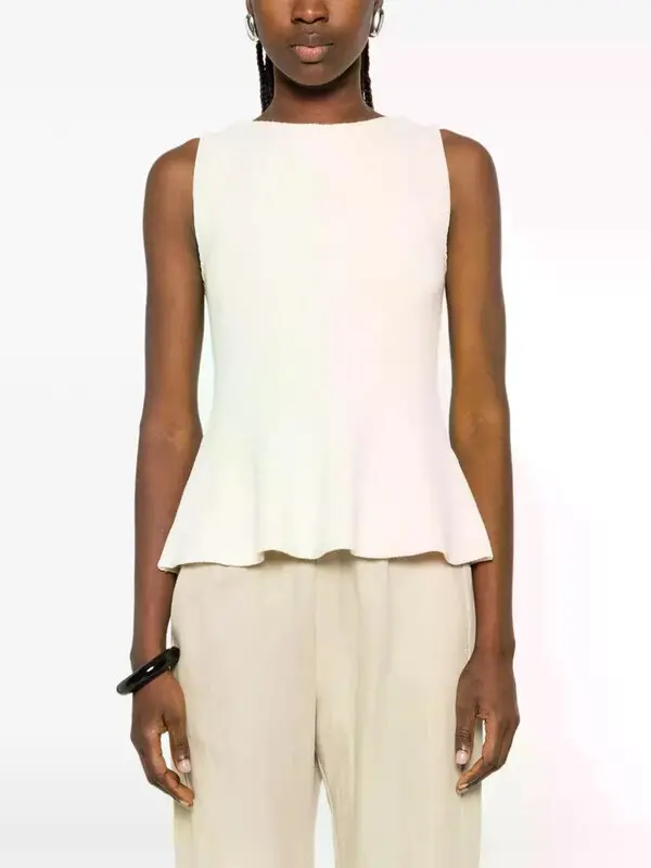 RÓHE Ribbed Knit Peplum Top - Neutrals