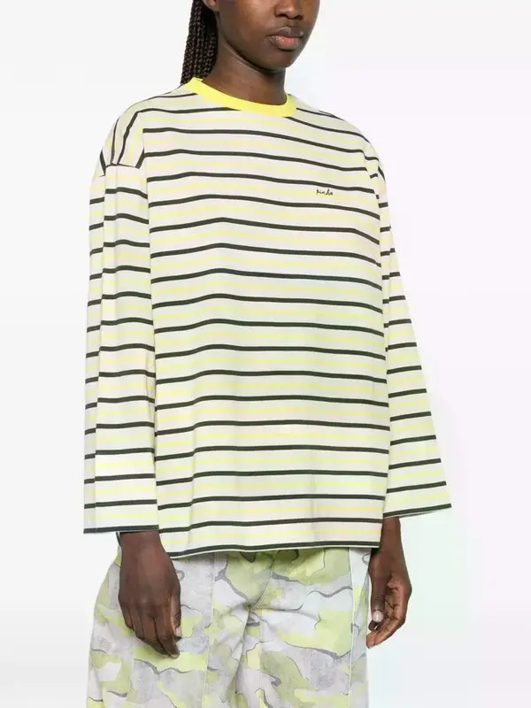 Pinko Striped Cotton Sweater With Embroidered Logo