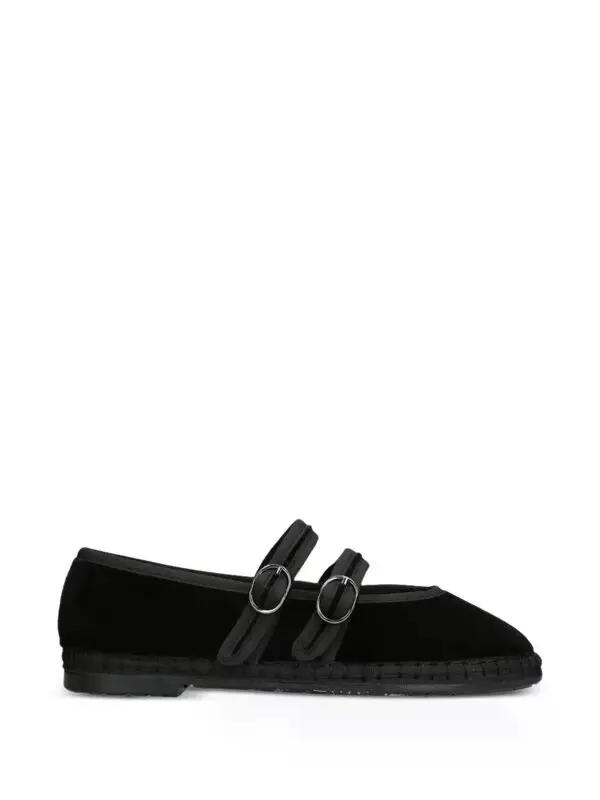 FLABELUS Claire Ballet Flats With Double Buckle Straps - Black