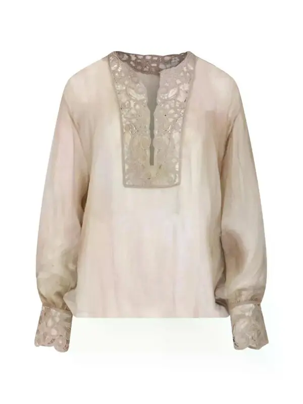 Ermanno Scervino Relaxed-fit Blouse With Lace Detailing - Neutrals