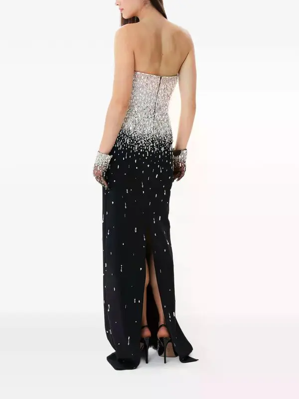 DINA MELWANI Strapless Crystal Embellished Maxi Gown