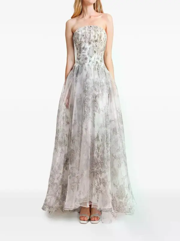 GEMY MAALOUF Strapless Beaded Maxi Dress - Grey