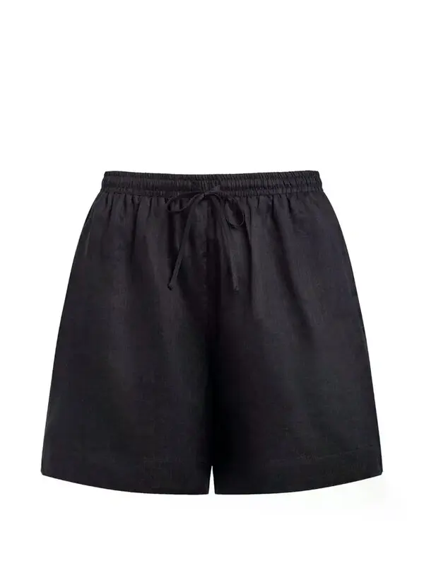 12 STOREEZ Drawstring Ramie Shorts - Black