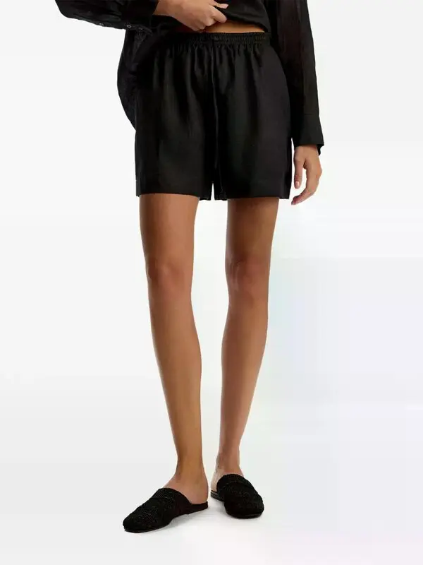 12 STOREEZ Drawstring Ramie Shorts - Black