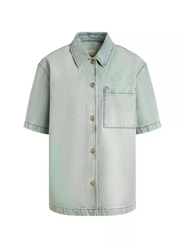 12 STOREEZ Denim Bowling Shirt - Blue