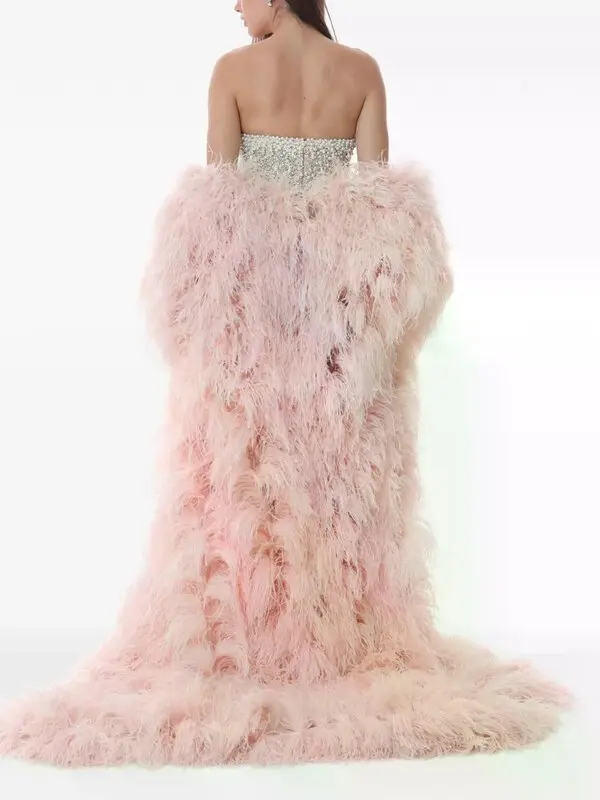 DINA MELWANI Crystal Hand-embroidered Feather Cape
