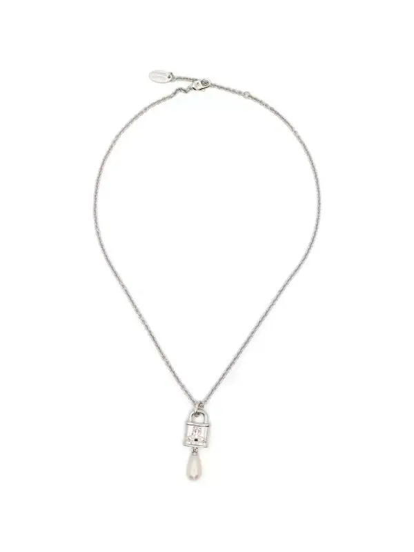 VIVIENNE WESTWOOD Small Celestia Padlock Pendant Necklace With Faux Pearl - Silver