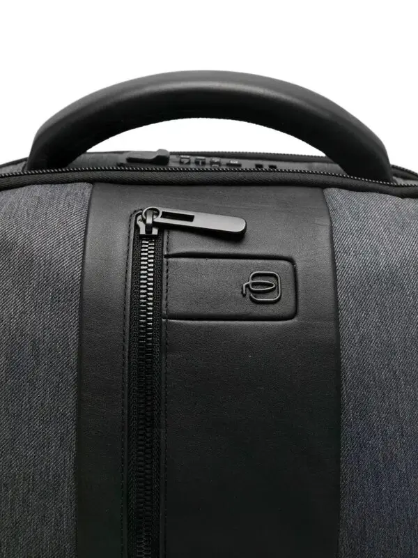 PIQUADRO Leather Panel Zip-up Backpack