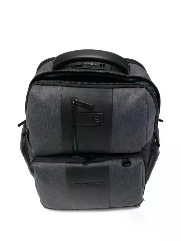 PIQUADRO Leather Panel Zip-up Backpack