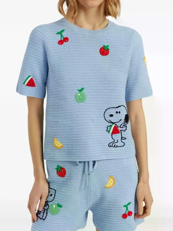 Chinti & Parker Snoopy Fruit Motif Crochet T-shirt - Blue