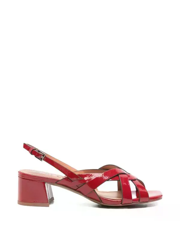 BIBI LOU Patent Leather Crossover Block Heel Sandals - Red