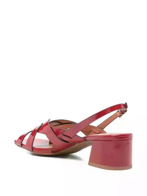 BIBI LOU Patent Leather Crossover Block Heel Sandals - Red