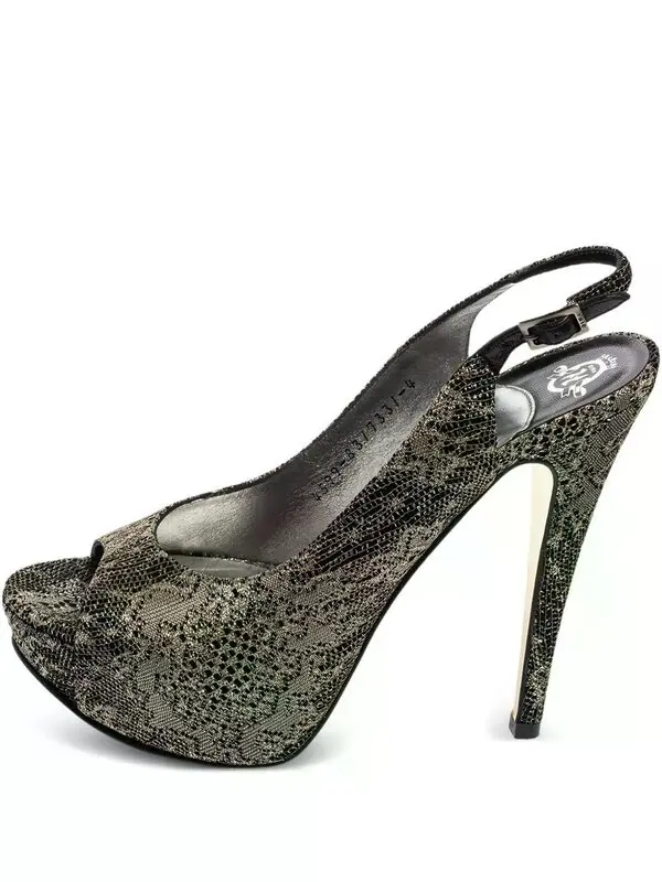 GINA Platform Slingback Sandals With Metallic Lace Overlay
