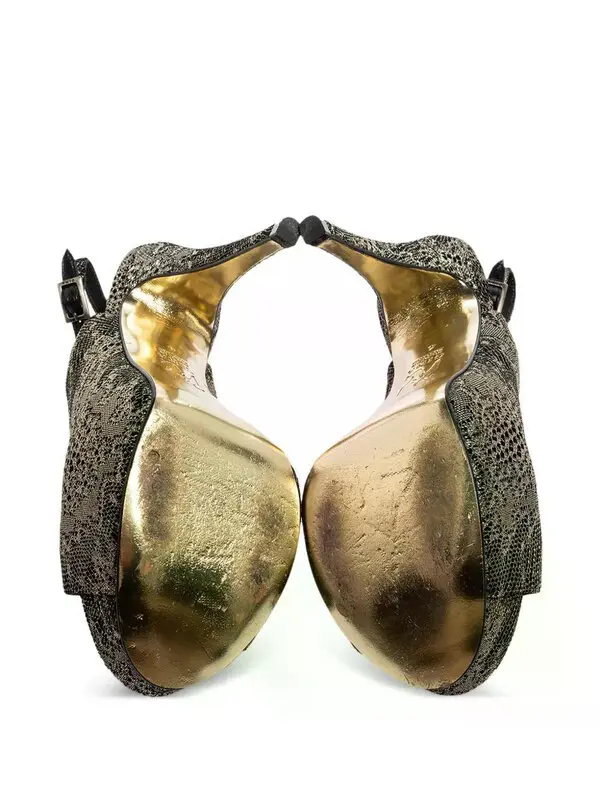 GINA Platform Slingback Sandals With Metallic Lace Overlay