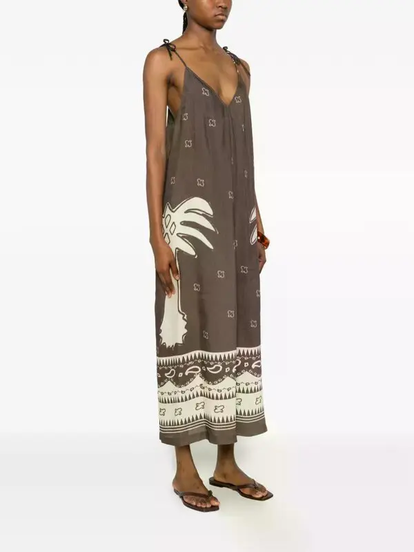 OTTOD'AME Palm-tree Print Midi Dress