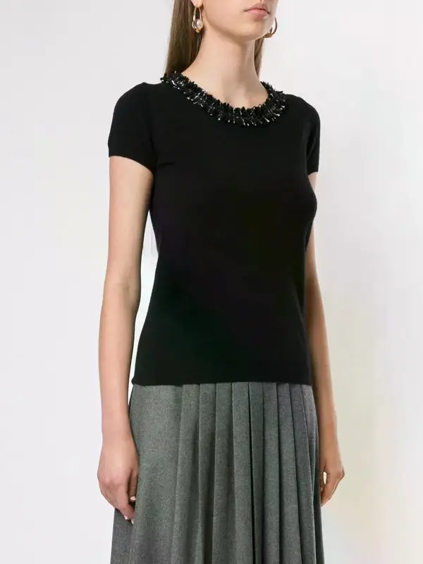 Paule Ka Wool, Cashmere And Cotton-blend Knitted Top With Fringed Neck Detail