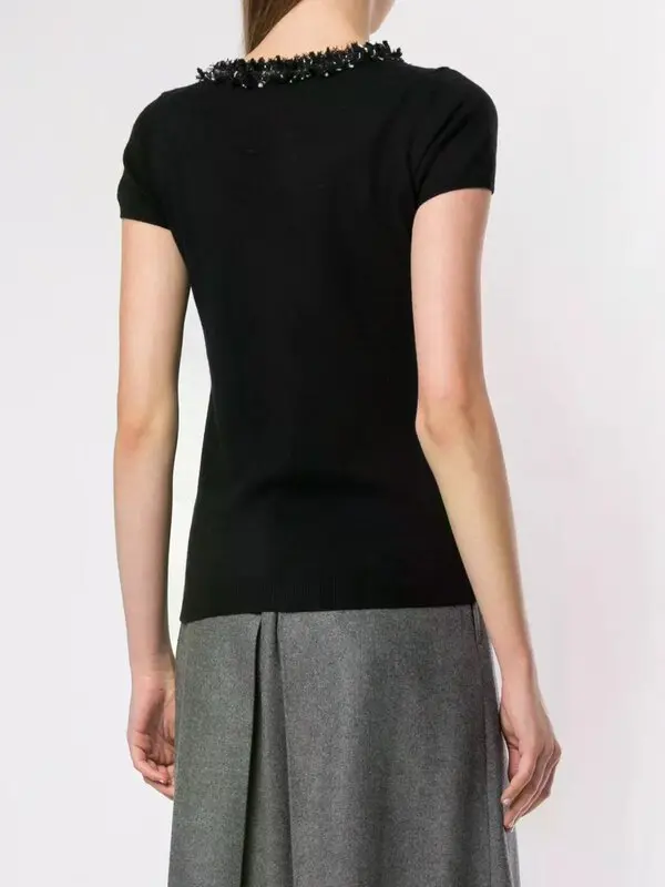 Paule Ka Wool, Cashmere And Cotton-blend Knitted Top With Fringed Neck Detail
