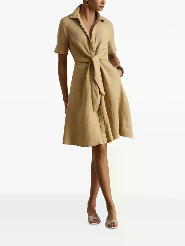 Ralph Lauren Birch Tan Linen A-line Midi Dress - Neutrals