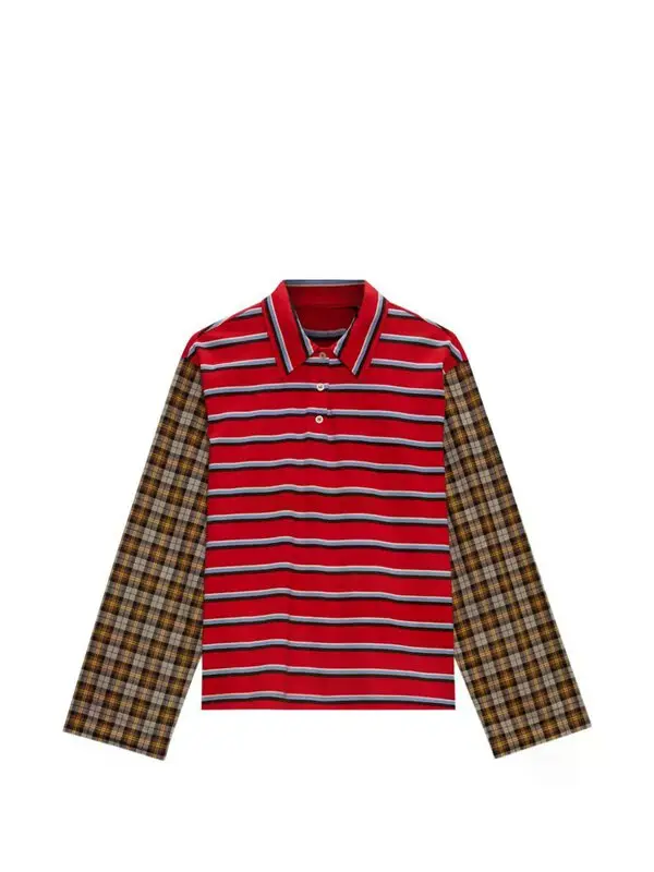 MSGM Striped Polo Shirt With Patchwork Sleeves