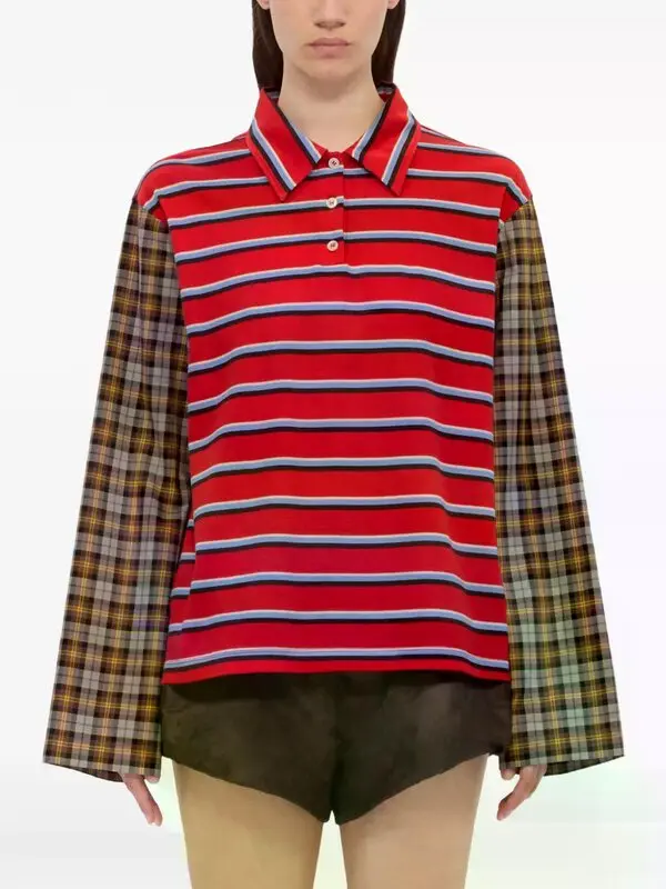 MSGM Striped Polo Shirt With Patchwork Sleeves