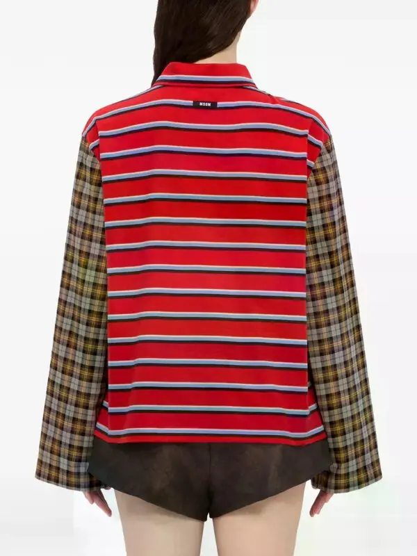 MSGM Striped Polo Shirt With Patchwork Sleeves