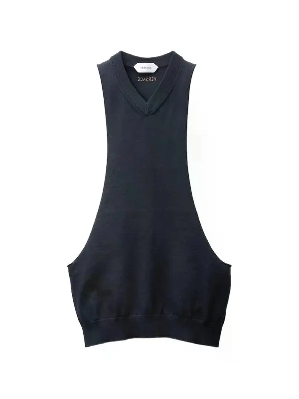 Versace Cotton Knit Tank Top With Embroidered Logo And Cutout Detailing