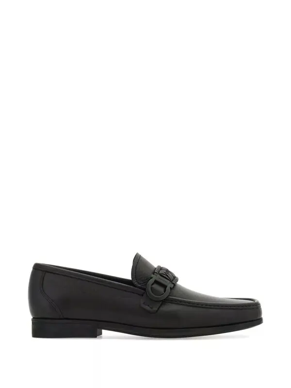 FERRAGAMO Gancini Braided Leather Loafers - Black