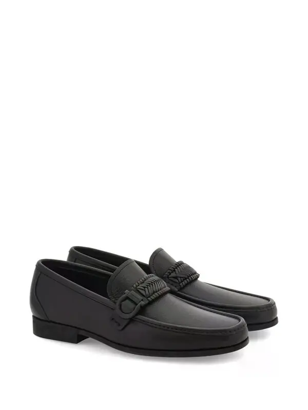 FERRAGAMO Gancini Braided Leather Loafers - Black