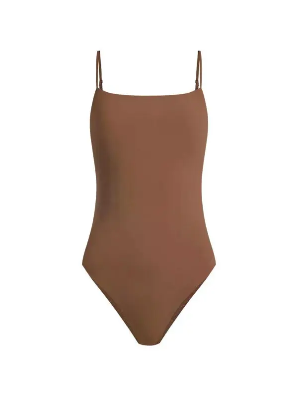 12 STOREEZ Open Back Square Neck Swimsuit - Brown